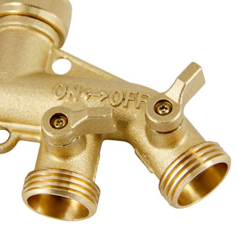 Lifynste 4 Way Brass Hose Splitter, 3/4" Heavy-Duty Brass Garden Hose Splitter, Garden Hose Adapter Connector