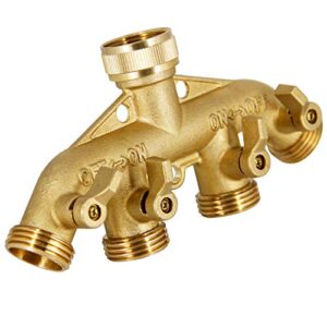 Lifynste 4 Way Brass Hose Splitter, 3/4" Heavy-Duty Brass Garden Hose Splitter, Garden Hose Adapter Connector