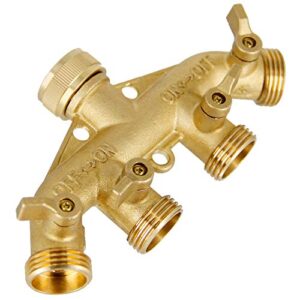 Lifynste 4 Way Brass Hose Splitter, 3/4" Heavy-Duty Brass Garden Hose Splitter, Garden Hose Adapter Connector