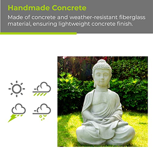 Kante 25.6" Lightweight Sitting Meditating Buddha Zen Indoor Outdoor Statue Natural Concrete