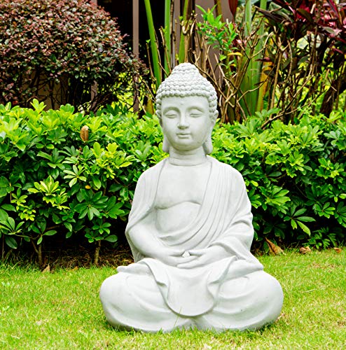 Kante 25.6" Lightweight Sitting Meditating Buddha Zen Indoor Outdoor Statue Natural Concrete