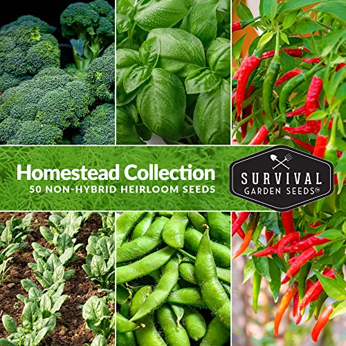 Survival Garden Seeds Homesteader Seed Vault - Vegetable Herb & Flower Seed Bank - 50 Heirloom Non-GMO Varieties for Planting & Growing Victory Gardens - Survival Food Emergency Preparedness Gear Kit