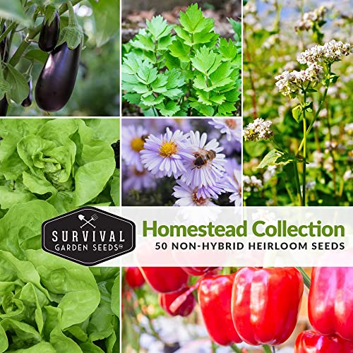 Survival Garden Seeds Homesteader Seed Vault - Vegetable Herb & Flower Seed Bank - 50 Heirloom Non-GMO Varieties for Planting & Growing Victory Gardens - Survival Food Emergency Preparedness Gear Kit