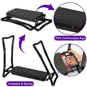 Garden Kneeler and Seat Foldable Garden Stools Garden Bench with 2 Tool Pouches & 2 Digging Gloves, Portable Garden Kneeling Pad EVA Foam Pad, Garden Gifts Tools for Men Women Gardener (Black&Purple)