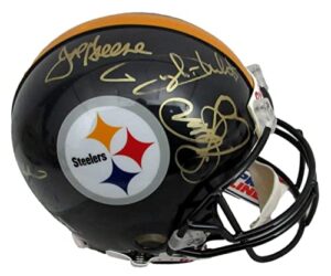 steelers steel curtain multi-autographed full size black pro line helmet psa/dna – autographed nfl helmets