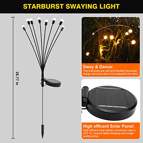 TIMGHKS Solar Firefly Lights Outdoor Waterproof - Durable Solar Garden Lights IP65 Solar Outdoor Swaying Lights Easy to Install Suitable for Courtyard,Garden,Pathway Decoration 2 Pack (8 LED-2 Pack)