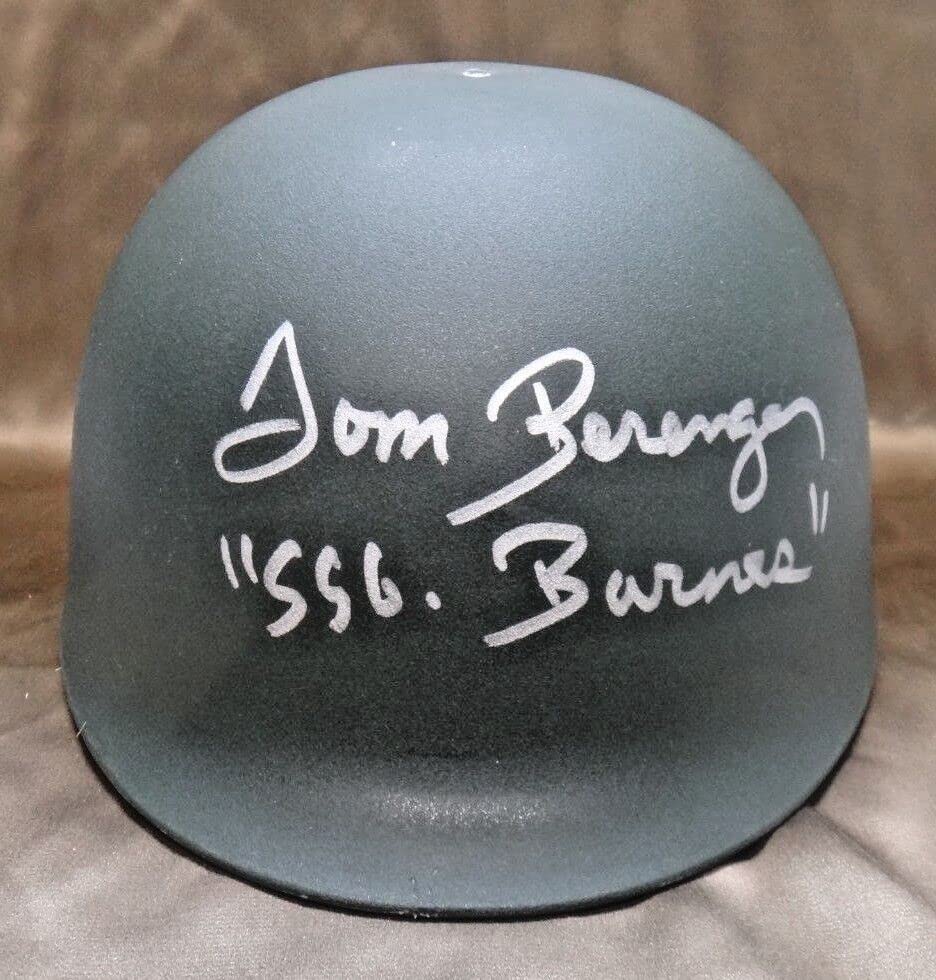 Tom Berenger Platoon Army Helmet Signed SSG Barnes JSA Sticker No Card