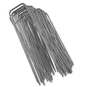 growneer 100 packs 6 inches heavy duty 11 gauge galvanized steel garden stakes staples securing pegs for securing weed fabric landscape fabric netting ground sheets and fleece