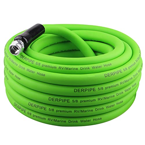 DERPIPE Heavy Duty Garden Hose - 5/8" x 50 ft, Flexible and Kink Resistant RV Safe Drinking Water Hose, with 3/4" GHT Solid Aluminum Connector