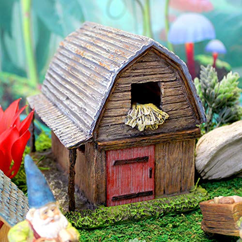 NW Wholesaler Fairy Garden Miniature Barn House with Working Door - 7 Inch Fairy Garden Home Detailed Fairy Garden House with Working Door