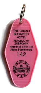 the grand budapest”beautiful pink” hotel room # 142 republic of zubrowka gbh inspired key tag