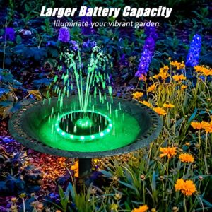 SZMP Solar Fountain Pump for Bird Bath, 4W Solar Powered Fountain Built-in 4000 Battery with 7 Color LED Lights, Outdoor Water Fountain with 7 Nozzle and 4 Fixers for Garden, Patio, Pond, and Pool