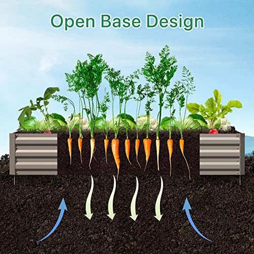 Raised Garden Bed, Galvanized Raised Garden Beds Outdoor for Vegetables Flowers Herbs, Steel Planter Box with Metal Fix Stakes Raised Garden Bed Kit with 2Pcs Tomato Cage and 1Pc Gloves, Brown 8×4×1FT