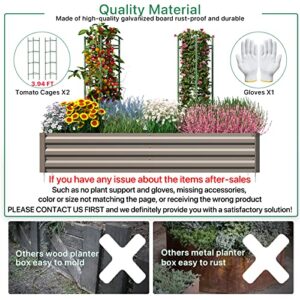 Raised Garden Bed, Galvanized Raised Garden Beds Outdoor for Vegetables Flowers Herbs, Steel Planter Box with Metal Fix Stakes Raised Garden Bed Kit with 2Pcs Tomato Cage and 1Pc Gloves, Brown 8×4×1FT