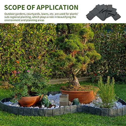 Garden Edging Border, Garden Landscape Edging Borders for Flower Bed, Gray Stone Effect Plastic Lawn Edging Fencing | No Dig Landscape Edging | 20 Pcs | 16 Ft | (Gray)