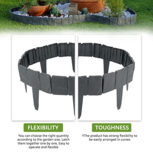 Garden Edging Border, Garden Landscape Edging Borders for Flower Bed, Gray Stone Effect Plastic Lawn Edging Fencing | No Dig Landscape Edging | 20 Pcs | 16 Ft | (Gray)