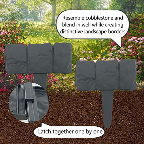 Garden Edging Border, Garden Landscape Edging Borders for Flower Bed, Gray Stone Effect Plastic Lawn Edging Fencing | No Dig Landscape Edging | 20 Pcs | 16 Ft | (Gray)