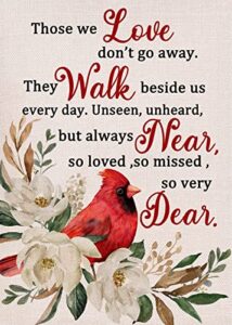 furiaz those we love don’t go away cardinal spring small decorative inspirational garden flag, summer red bird yard gardenia outside memorial faith grave decorations, fall outdoor decor 12 x 18