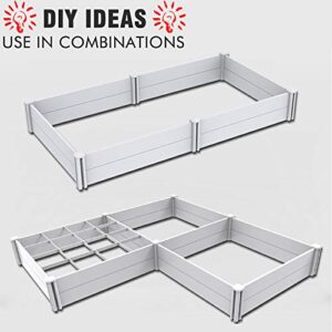 Kdgarden Raised Garden Bed Kit 4'x4' Outdoor Above Ground Planter Box for Growing Vegetables Flowers Herbs, DIY Gardening, Whelping Pen and More, Screwless White Vinyl Garden Bed with Grid