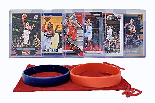 Washington Wizards Basketball Cards: Bradley Beal, Russell Westbrook, Davis Bertans, Ish Smith, Moritz Wagner, Thomas Bryant ASSORTED Basketball Trading Card and Wristbands Bundle