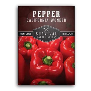 survival garden seeds – california wonder pepper seed for planting – packet with instructions to plant and grow sweet red bell peppers in your home vegetable garden – non-gmo heirloom variety