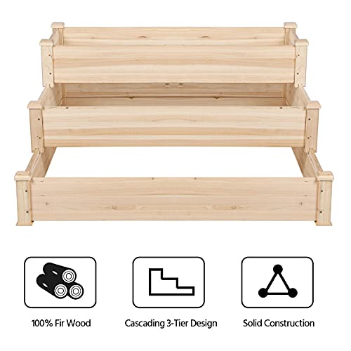 Yaheetech 3 Tier Raised Garden Bed Outdoor Elevated Flower Box Wooden Vegetables Growing Planter 47 x 47 x 22in for Backyard/Patio/Gardener