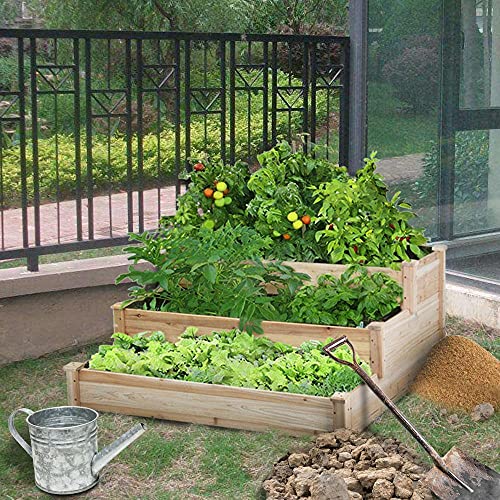 Yaheetech 3 Tier Raised Garden Bed Outdoor Elevated Flower Box Wooden Vegetables Growing Planter 47 x 47 x 22in for Backyard/Patio/Gardener