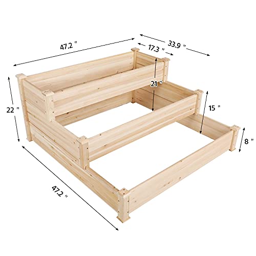 Yaheetech 3 Tier Raised Garden Bed Outdoor Elevated Flower Box Wooden Vegetables Growing Planter 47 x 47 x 22in for Backyard/Patio/Gardener