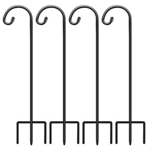 gtongoko 32 inch adjustable shepherds hook 4 pack matte black, outdoor garden hook for lanterns, adjustable height 21 to 32 inch