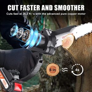 Upgraded 6 inch Mini Cordless Chainsaw, Zocabay 20,000mAh Rechargeable Battery Chainsaw, Portable Handheld Chainsaw, Electric Chainsaw for Tree, Courtyard and Garden（2 Batteries, 2 Chains Included)