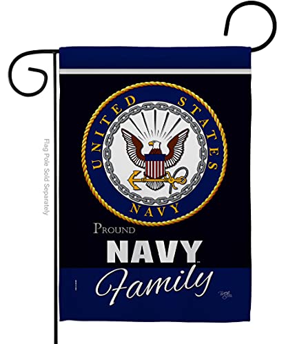 Breeze Decor Navy Proudly Family Garden Flag - Armed Forces USN Seabee United State American Military Veteran Retire Official - House Decoration Banner Small Yard Gift Double-Sided Made In USA