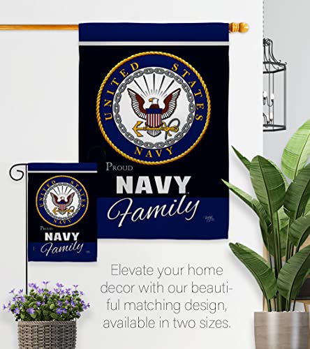 Breeze Decor Navy Proudly Family Garden Flag - Armed Forces USN Seabee United State American Military Veteran Retire Official - House Decoration Banner Small Yard Gift Double-Sided Made In USA