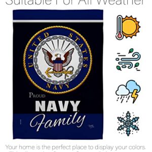 Breeze Decor Navy Proudly Family Garden Flag - Armed Forces USN Seabee United State American Military Veteran Retire Official - House Decoration Banner Small Yard Gift Double-Sided Made In USA