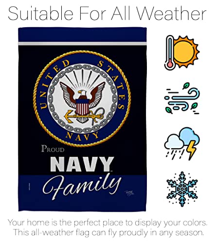 Breeze Decor Navy Proudly Family Garden Flag - Armed Forces USN Seabee United State American Military Veteran Retire Official - House Decoration Banner Small Yard Gift Double-Sided Made In USA