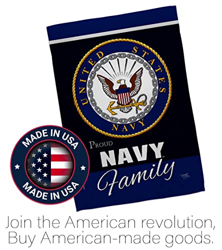 Breeze Decor Navy Proudly Family Garden Flag - Armed Forces USN Seabee United State American Military Veteran Retire Official - House Decoration Banner Small Yard Gift Double-Sided Made In USA