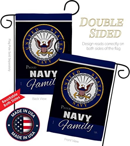 Breeze Decor Navy Proudly Family Garden Flag - Armed Forces USN Seabee United State American Military Veteran Retire Official - House Decoration Banner Small Yard Gift Double-Sided Made In USA