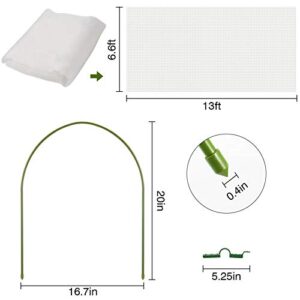 Greenhouse Hoop Kit, 8pcs 20"x 16.7" Garden Hoops for Raised Beds, 6.6ft x 13ft Plant Cover Netting with Clamps Clips, Rust Free Steel Grow Tunnel Support Frame for Outdoor Farm Low Growing Plant