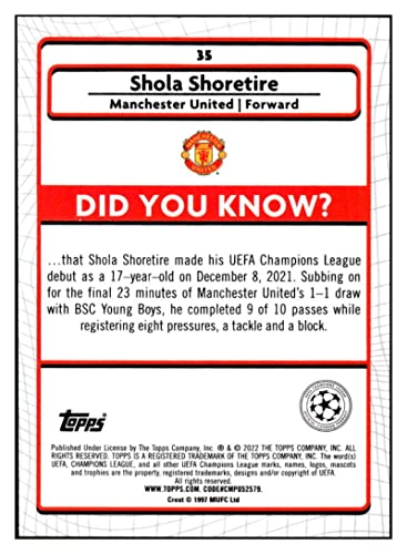 SHOLA SHORETIRE RC 2021-22 Topps Merlin Chrome UEFA League #35 ROOKIE NM+-MT+ Soccer