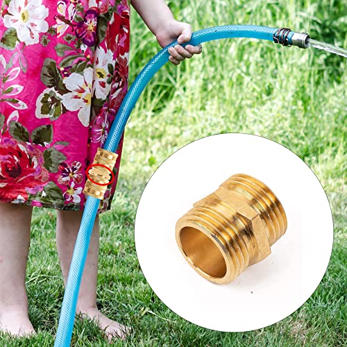 Hourleey Garden Hose Adapter, 3/4 Inch Solid Brass Hose Connectors, 2 Pack Hose Connector with 2 Extra Washers (Male to Male)