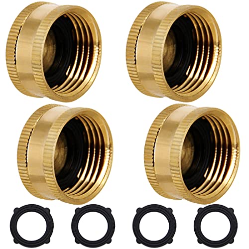 Lifynste 3/4" Brass Garden Hose Cap with Washers, 4 Pack