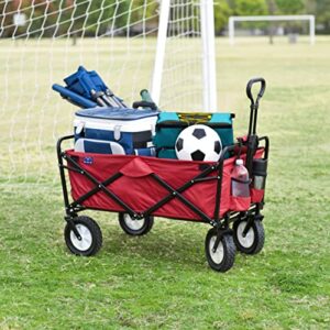 Mac Sports Heavy Duty Steel Frame Collapsible Folding 150 Pound Capacity Outdoor Camping Garden Utility Wagon Yard Cart, Red