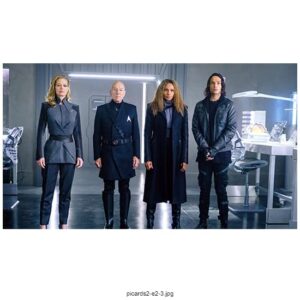 patrick stewart (jean- luc picard),jeri ryan (seven of nine) & michelle hurd (rafaella) standing with other women 8 by 10 inch photograph, bg