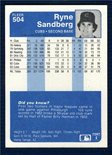 1984 Fleer #504 Ryne Sandberg NM-MT Chicago Cubs Baseball