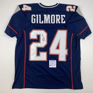 autographed/signed stephon gilmore new england blue football jersey psa/dna coa