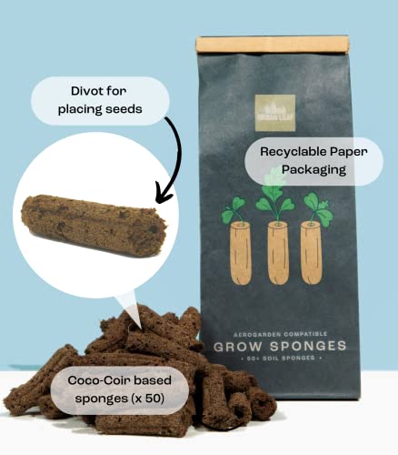 Hydroponics Sponge Grow Sponges [Pack of 50] – Organic, Sustainable, USA-Made AeroGarden Compatible Refill Sponges – 100% Coco Coir Seed Sponges – Garden Sponges with Seed Divots by Urban Leaf