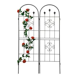 elegreen 2 pack metal garden trellis for climbing plants 19.7”x 71” rustproof metal rose trellis vines peas support plant stand black