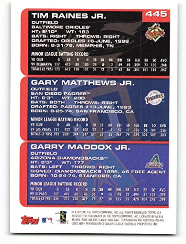 2000 Topps #445 Tim Raines Jr./Gary Matthews Jr./Garry Maddox Jr. NM-MT RC Rookie Arizona Diamondbacks/San Diego Padres/Baltimore Orioles Baseball