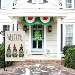 FUNNISM 2 PCS St Patrick Day Gnome Decoration Vertical Garden Flags,Double Sided Welcome Holiday Gnome Horseshoe Beer Shamrock Garden Burlap Banner,Garden,Porch,Patio,Yard Outdoor Decoration(12.5x18")