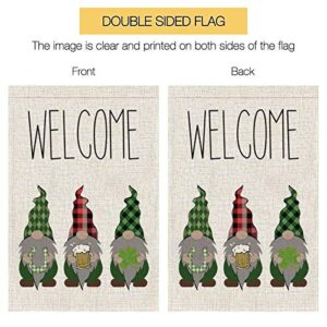 FUNNISM 2 PCS St Patrick Day Gnome Decoration Vertical Garden Flags,Double Sided Welcome Holiday Gnome Horseshoe Beer Shamrock Garden Burlap Banner,Garden,Porch,Patio,Yard Outdoor Decoration(12.5x18")