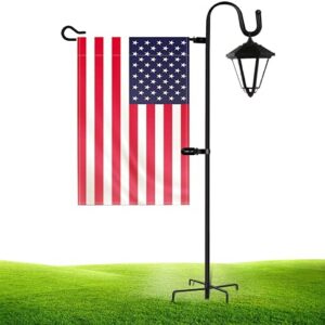 JOYSEUS Garden Flag Holder Stand and Shepherd Hook, 36 Inches with 1/2 Inch Thick Heavy Duty Garden Flag Stand, Rust Resistant Yard Flag Pole Holder for Flag, Lights and Plants(Without Solar Lights)……